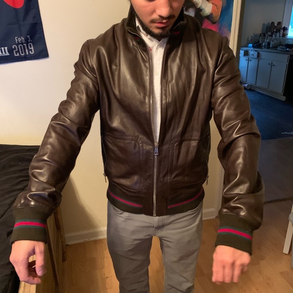 Gucci | Jackets & Coats | Gucci Brown Leather Jacket | Poshmark